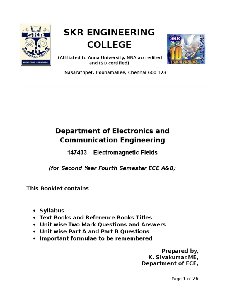 Electromagnetic Fields Two Mark Questions and Answers | PDF | Magnetic ...
