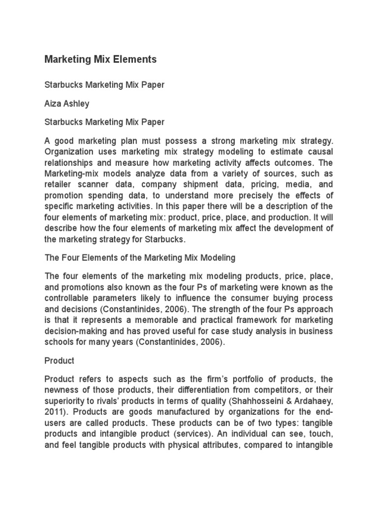 Marketing Mix Elements | PDF | Starbucks | Promotion (Marketing)