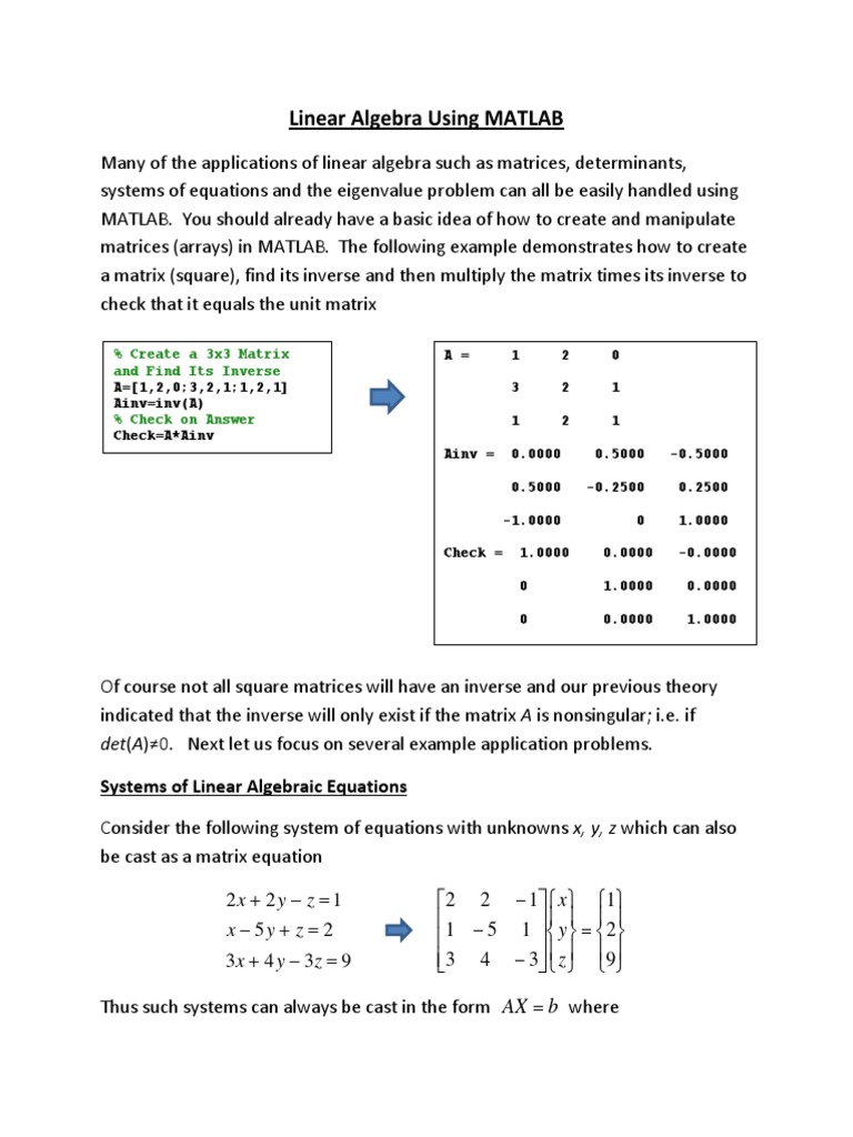 Linear Algebra MATLAB | PDF | Eigenvalues And Eigenvectors | Matrix ...