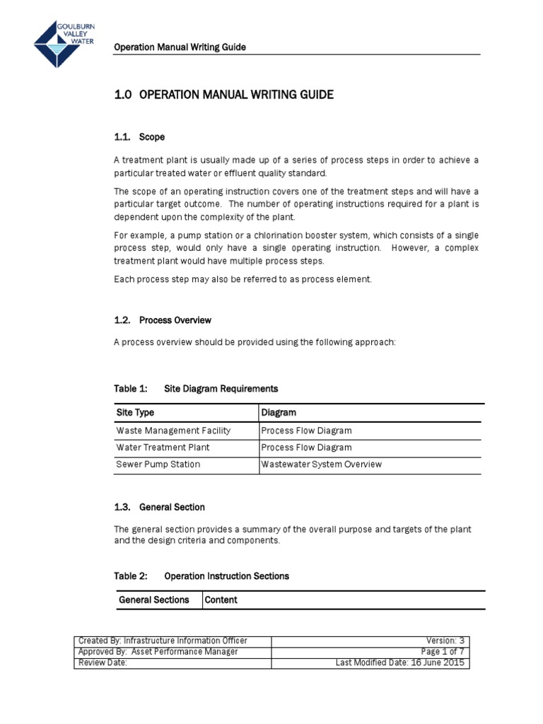 O and M Manual Writing Guide | PDF | Sewage Treatment | Reliability ...