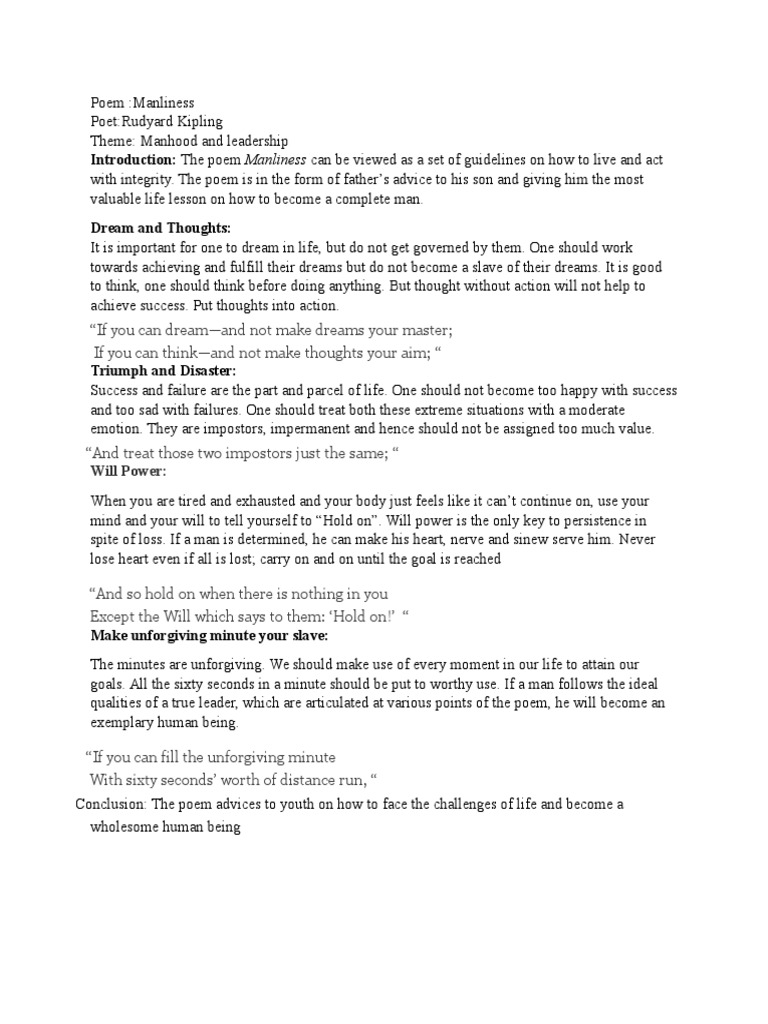 Introduction: The Poem Manliness Can Be Viewed As A Set of Guidelines ...