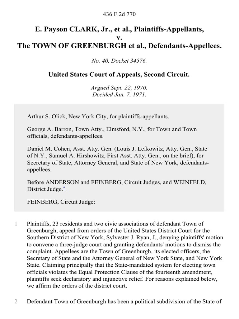 E. Payson Clark, Jr. v. The Town of Greenburgh, 436 F.2d 770, 2d Cir ...