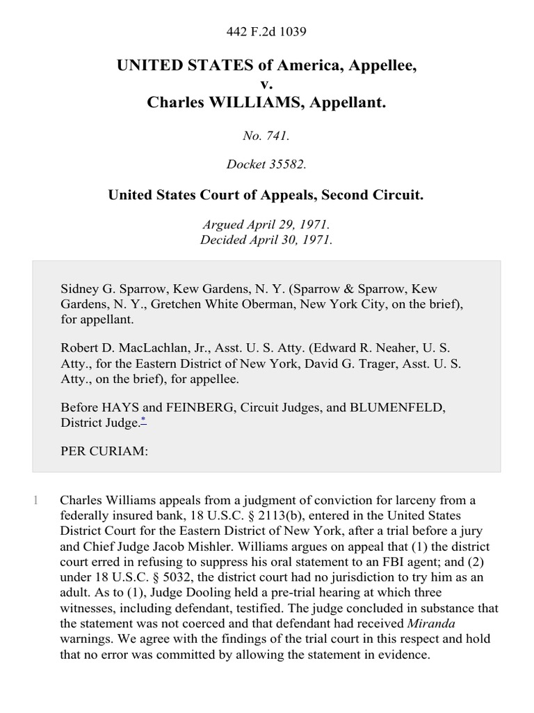 United States v. Charles Williams, 442 F.2d 1039, 2d Cir. (1971) | PDF ...