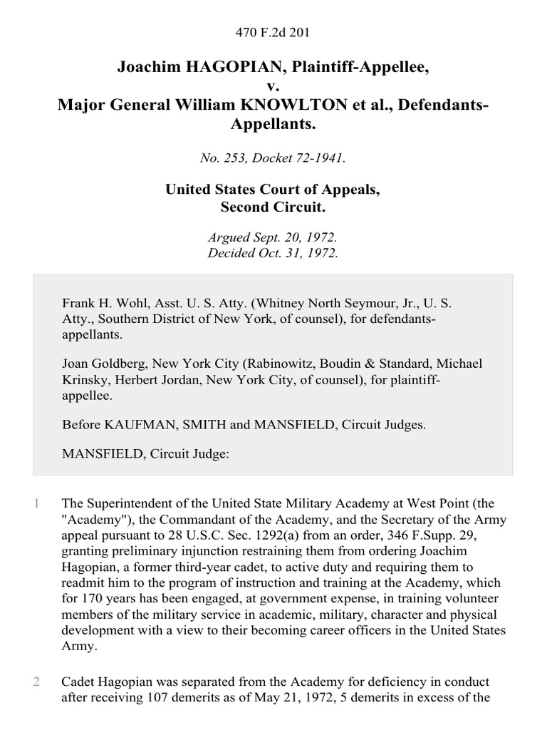 Joachim Hagopian v. Major General William Knowlton, 470 F.2d 201, 2d ...