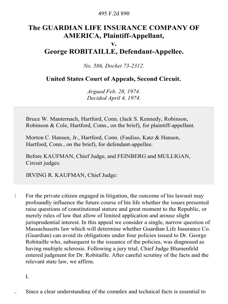 The Guardian Life Insurance Company of America v. George Robitaille ...