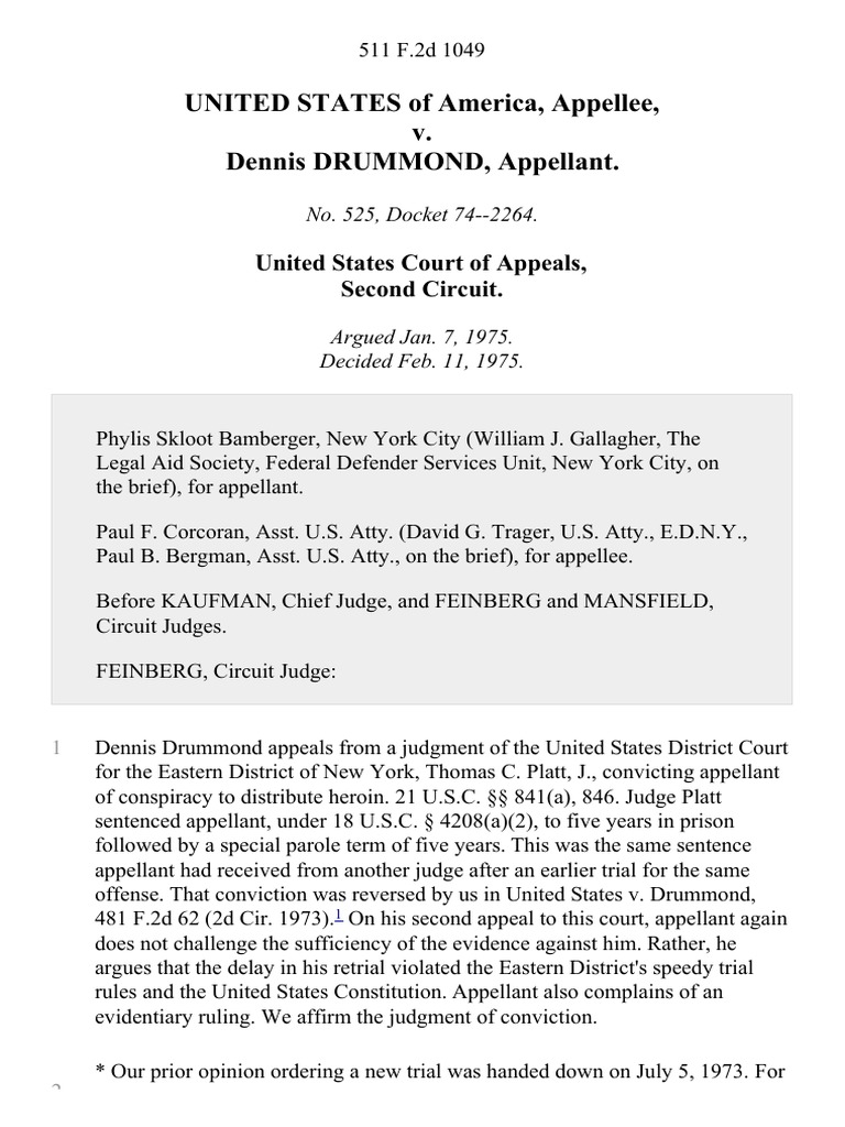 United States v. Dennis Drummond, 511 F.2d 1049, 2d Cir. (1975) | PDF ...