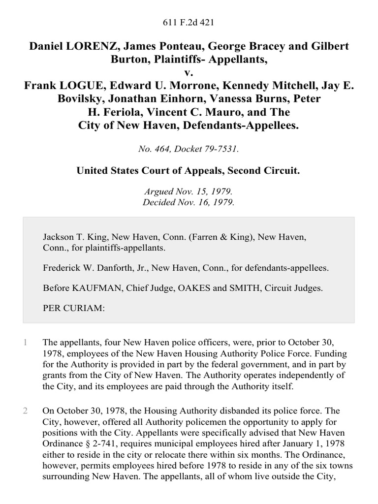 Daniel Lorenz, James Ponteau, George Bracey and Gilbert Burton, Plaintiffs v. Frank Logue ...