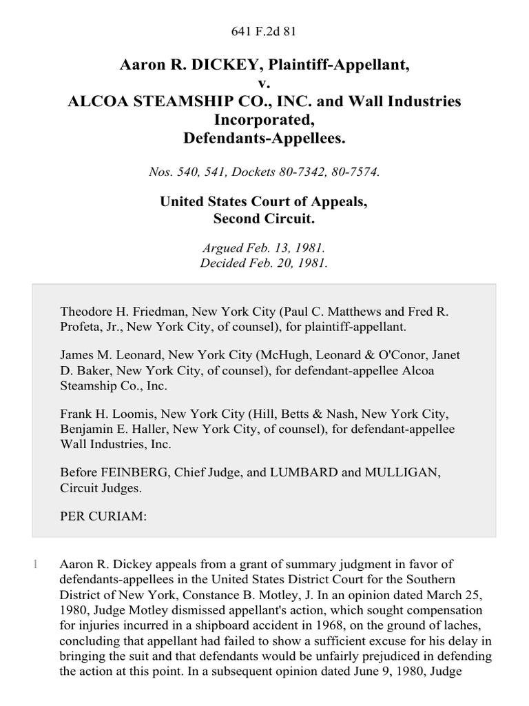 Aaron R. Dickey v. Alcoa Steamship Co., Inc. and Wall Industries ...