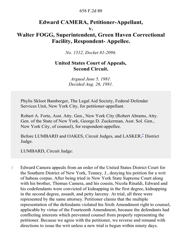 Edward Camera v. Walter Fogg, Superintendent, Green Haven Correctional ...