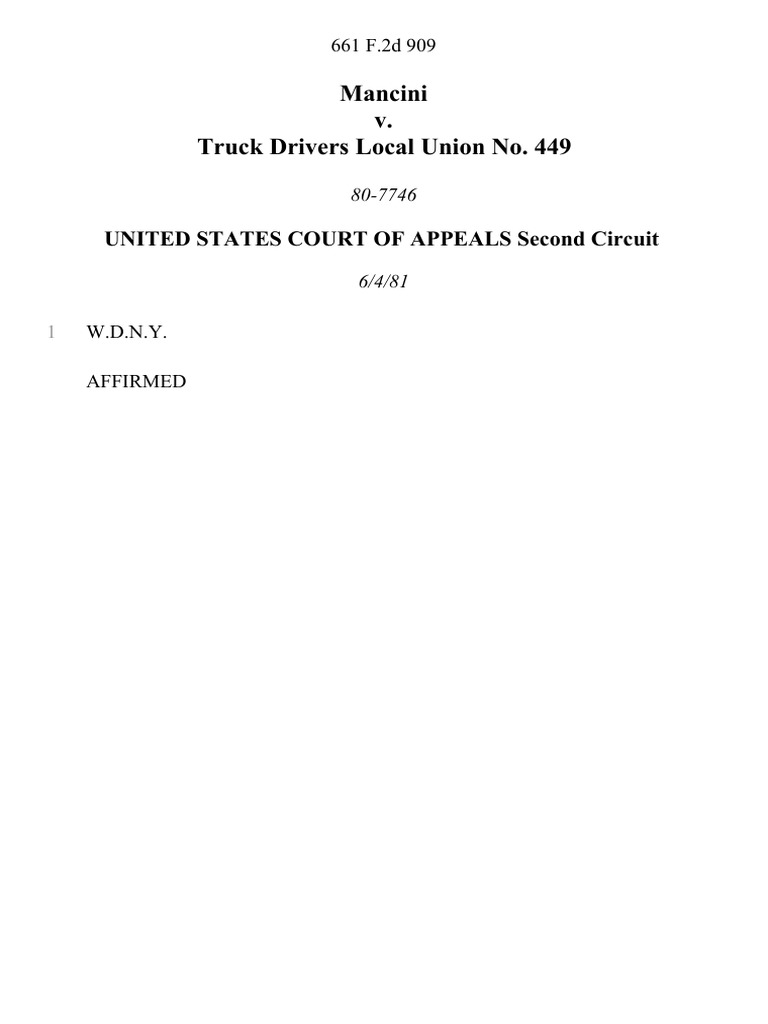 Mancini v. Truck Drivers Local Union No. 449, 661 F.2d 909, 2d Cir ...
