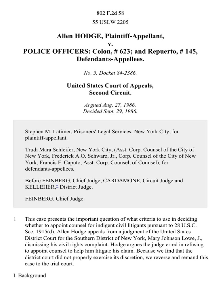 Allen Hodge v. Police Officers: Colon, 623 and Repuerto, 145, 802 F.2d ...