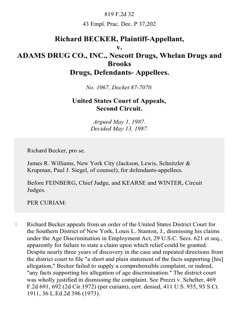 Richard Becker v. Adams Drug Co., Inc., Nescott Drugs, Whelan Drugs and ...