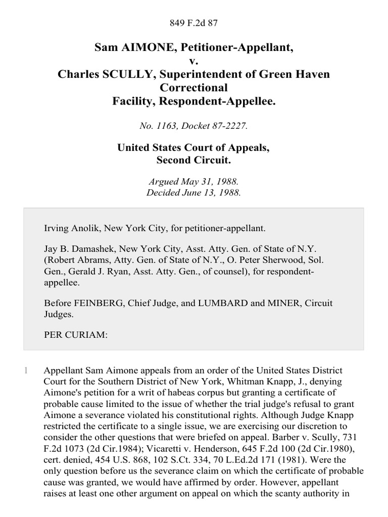 Sam Aimone v. Charles Scully, Superintendent of Green Haven ...