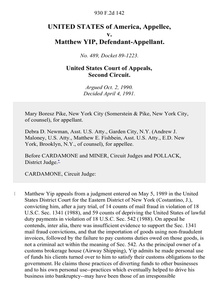 United States v. Matthew Yip, 930 F.2d 142, 2d Cir. (1991) | PDF ...