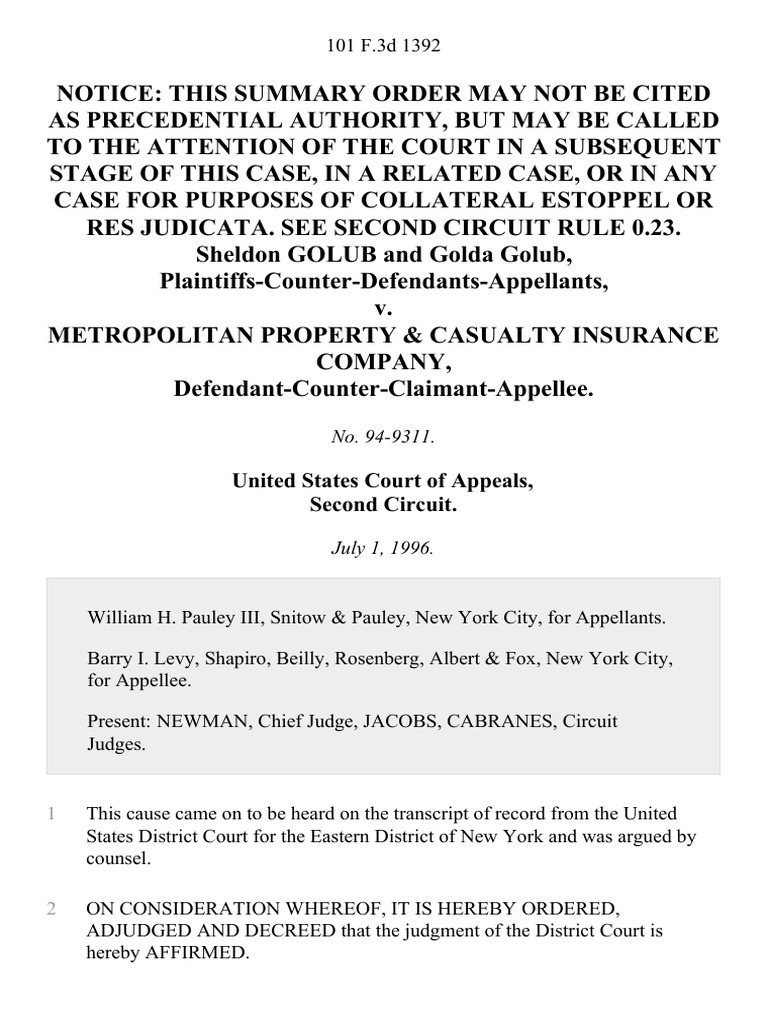 Sheldon Golub and Golda Golub, Plaintiffs-Counter-Defendants-Appellants ...