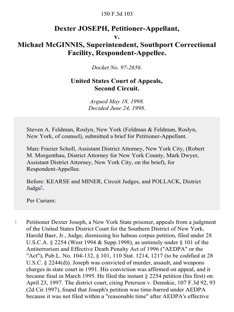 Joseph v. McGinnis: AEDPA Timeliness Ruling | PDF | Law