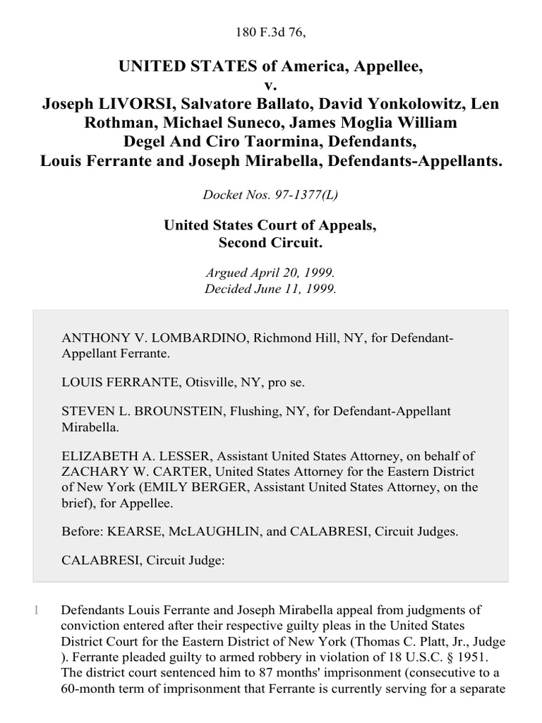 United States v. Joseph Livorsi, Salvatore Ballato, David Yonkolowitz ...