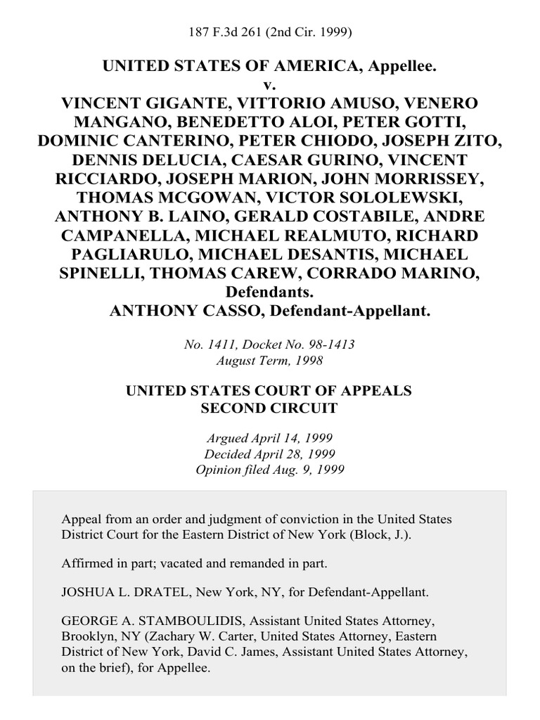 United States v. Vincent Gigante, Vittorio Amuso, Venero Mangano ...
