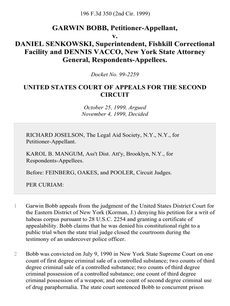 Garwin Bobb v. Daniel Senkowski, Superintendent, Fishkill Correctional ...