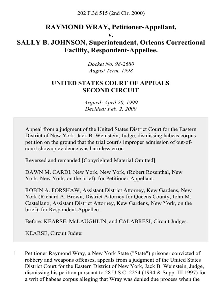 Raymond Wray v. Sally B. Johnson, Superintendent, Orleans Correctional ...