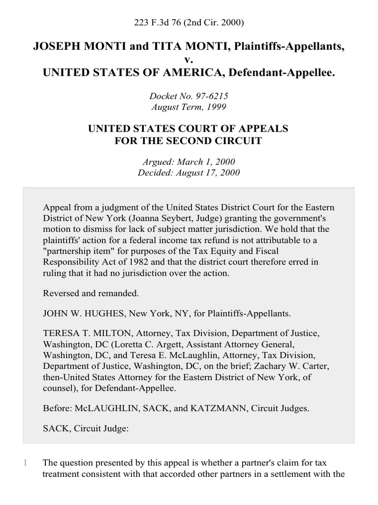 Joseph Monti and Tita Monti v. United States, 223 F.3d 76, 2d Cir ...