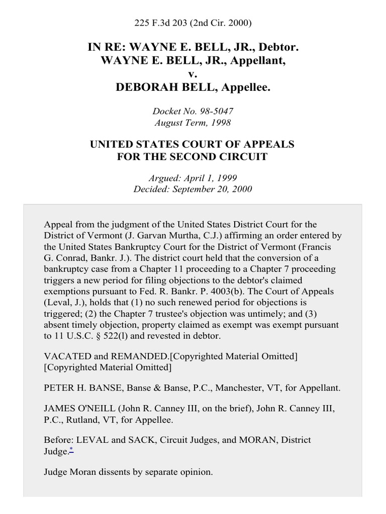 In Re: Wayne E. Bell, JR., Debtor. Wayne E. Bell, Jr. v. Deborah Bell ...