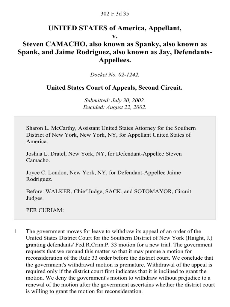 United States v. Steven Camacho, Also Known As Spanky, Also Known As ...