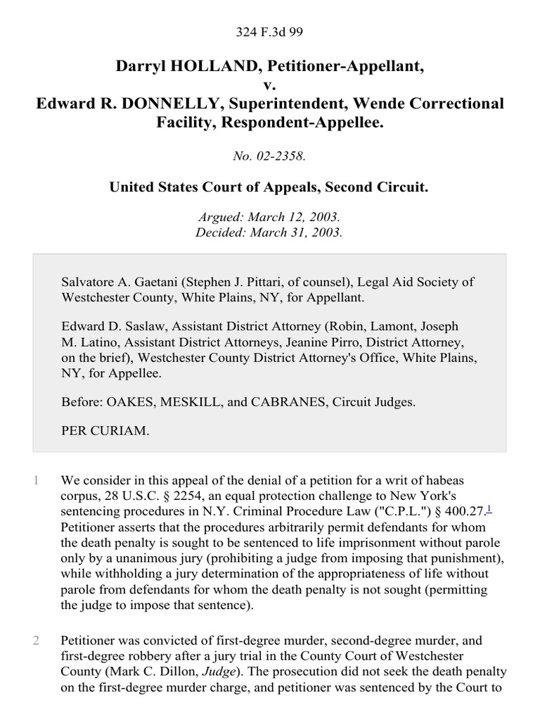 Darryl Holland v. Edward R. Donnelly, Superintendent, Wende ...