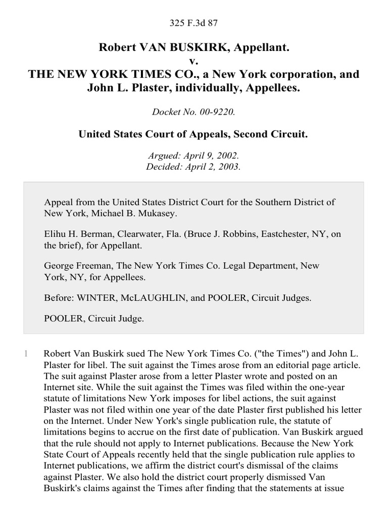 Robert Van Buskirk v. The New York Times Co., A New York Corporation ...