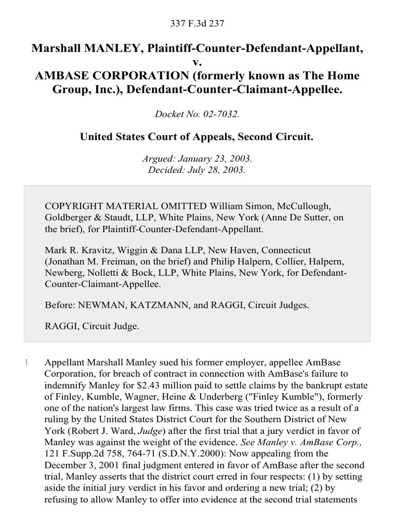 Marshall Manley, Plaintiff-Counter-Defendant-Appellant v. Ambase ...