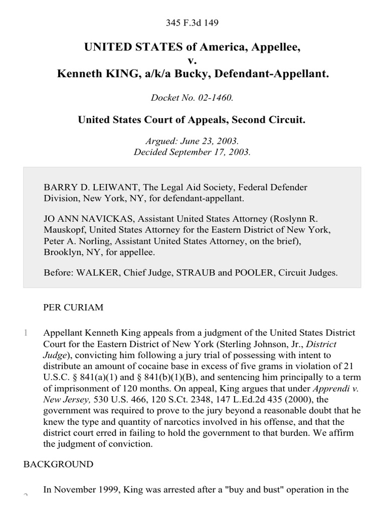 United States v. Kenneth King, A/K/A Bucky, 345 F.3d 149, 2d Cir. (2003 ...