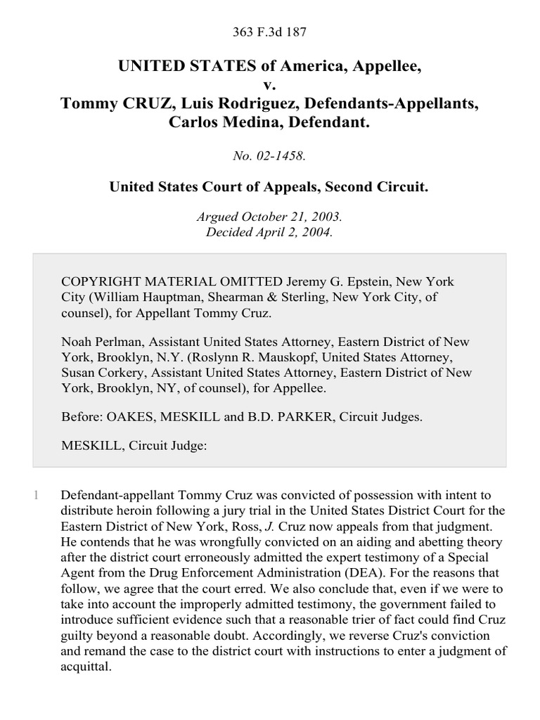 United States v. Tommy Cruz, Luis Rodriguez, Carlos Medina, 363 F.3d ...