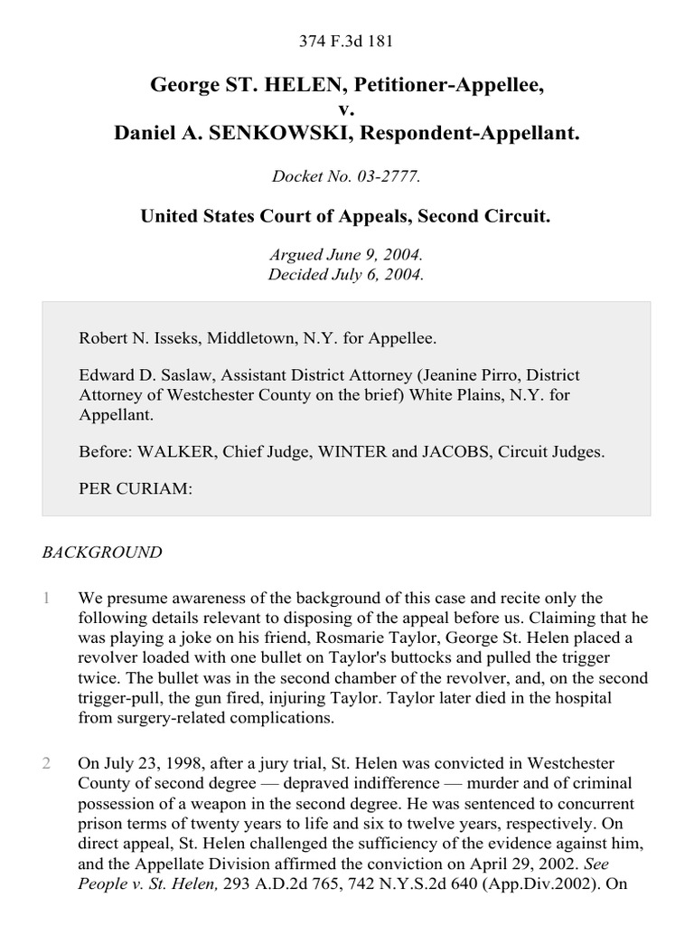 George St. Helen v. Daniel A. Senkowski, 374 F.3d 181, 2d Cir. (2004 ...