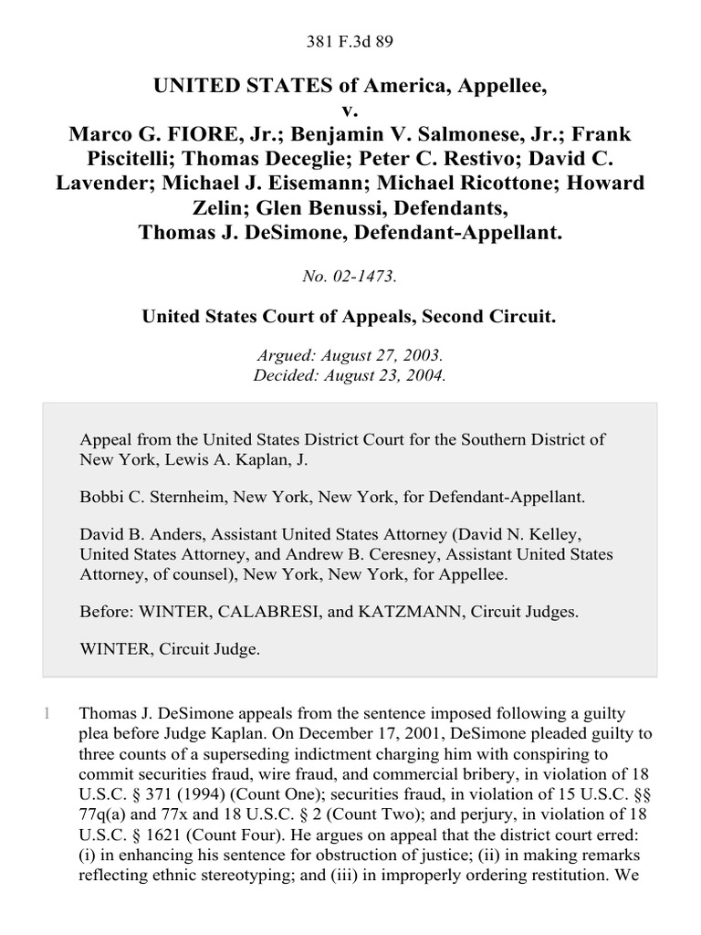 United States v. Marco G. Fiore, Jr. Benjamin v. Salmonese, Jr. Frank ...