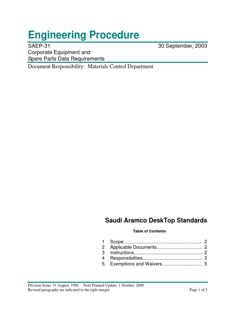 SAEP-31 Corporate Equipment Data | PDF | Project Management | General ...