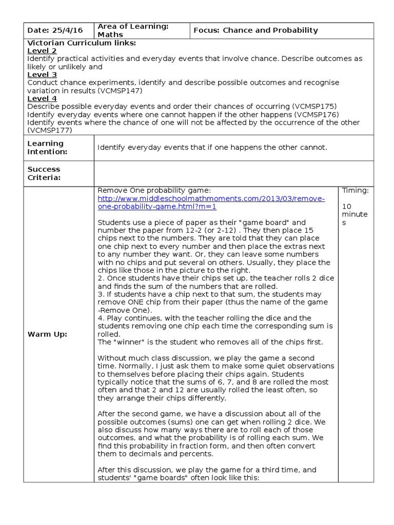 Chance Lesson 5 | PDF | Probability | Teaching