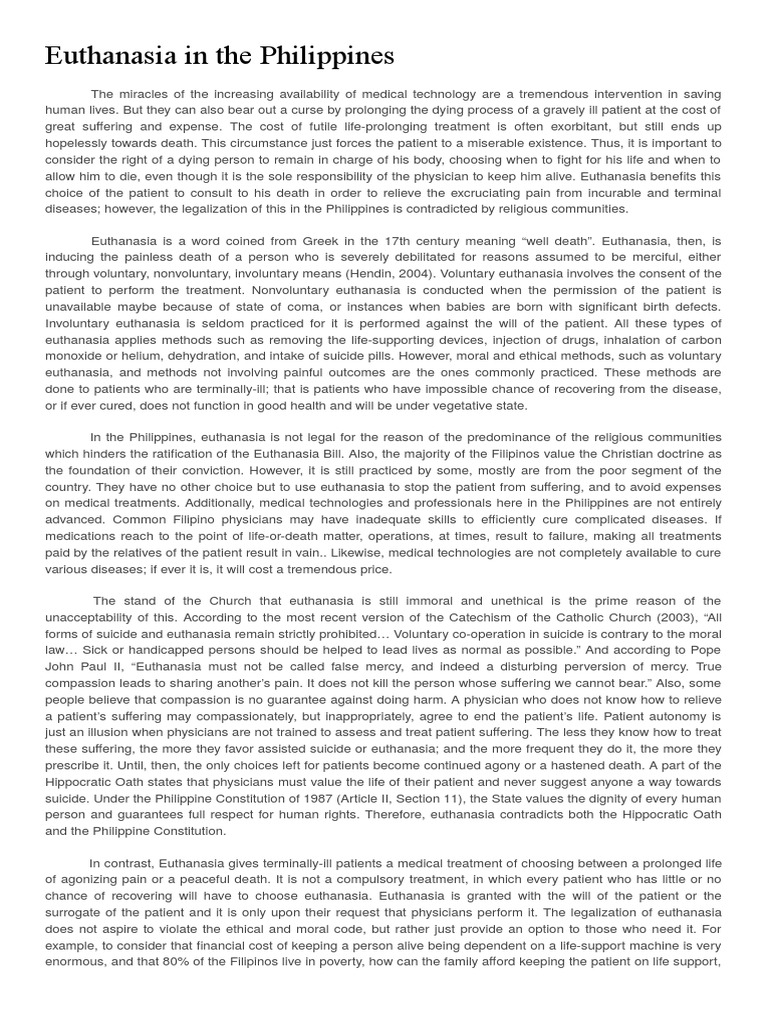 Euthanasia in The Philippines | PDF | Terminal Illness | Palliative Care