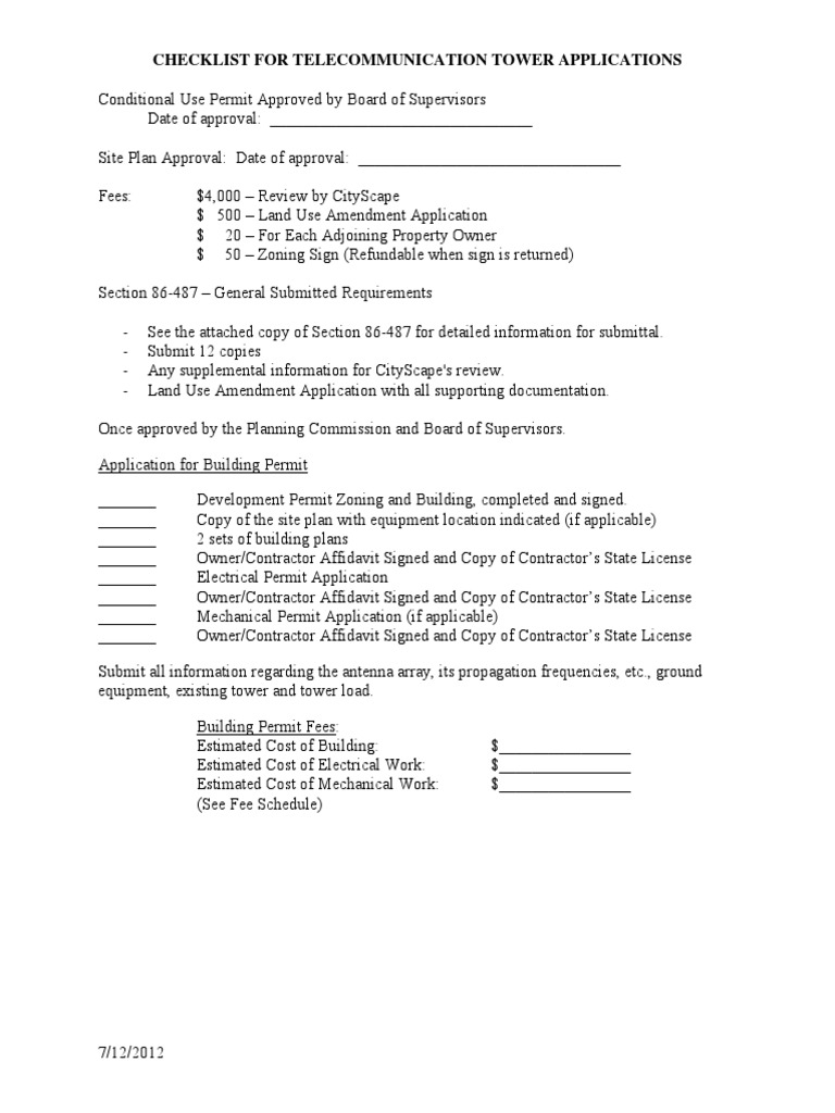 Telecom Tower Application Checklist | PDF | Electromagnetic ...