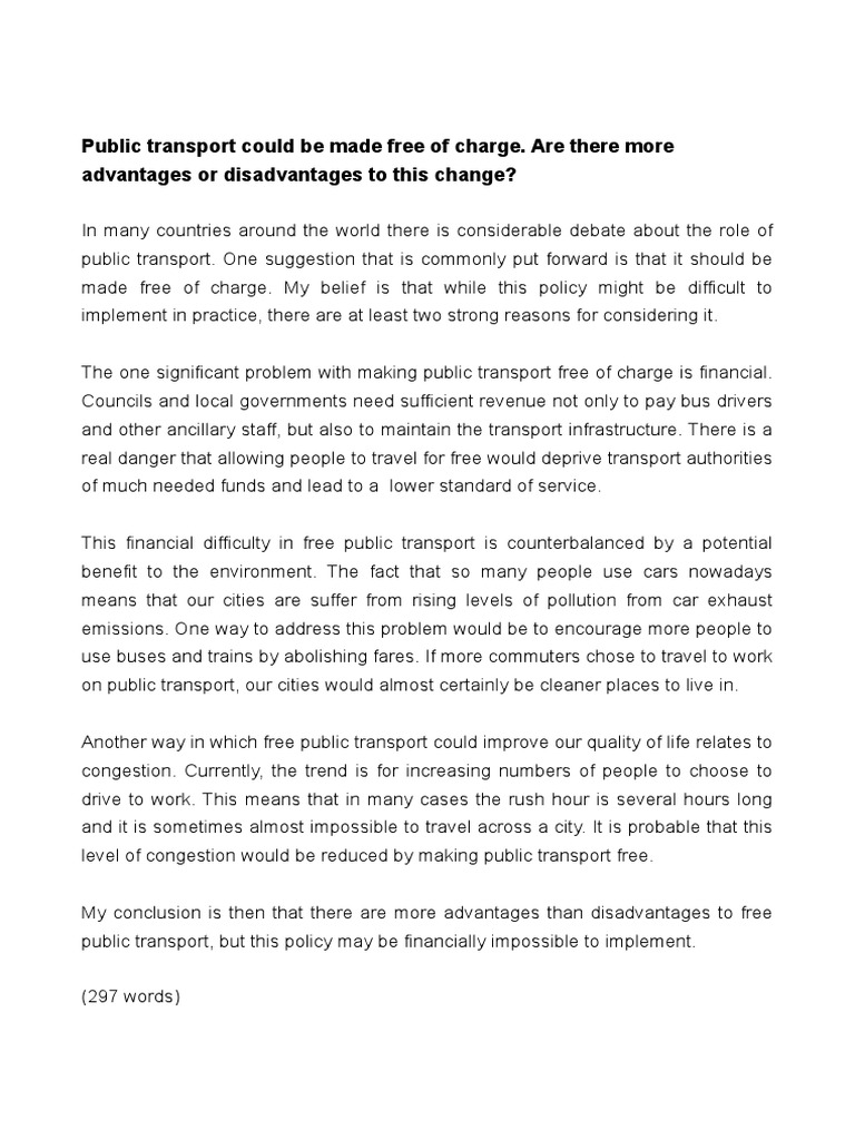 Advantages vs Disadvantages of Free Transport | PDF | Technology ...