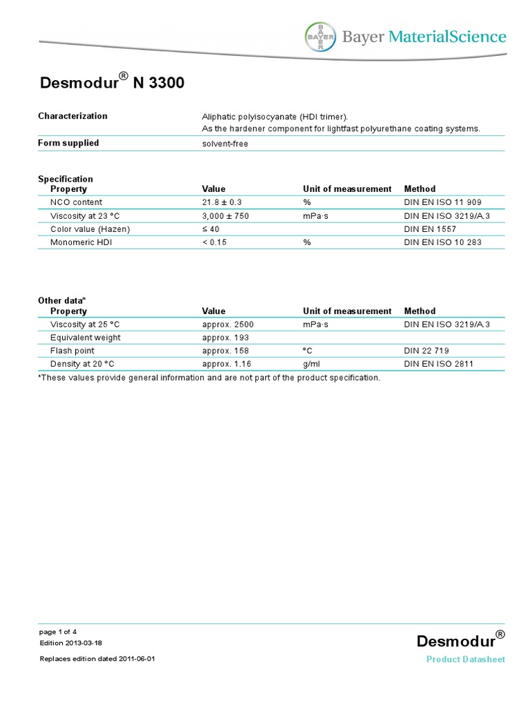 Desmodur N 3300 | Specification (Technical Standard) | Medical Device