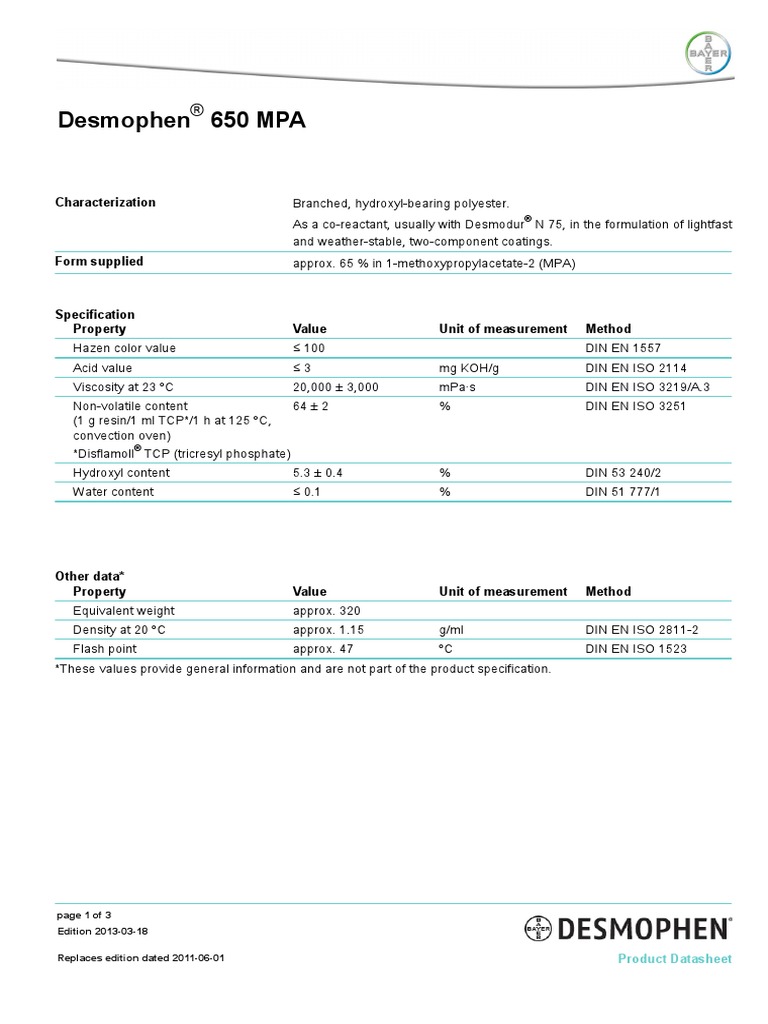Desmophen 650 MPA en | PDF | Medical Device | Specification (Technical ...