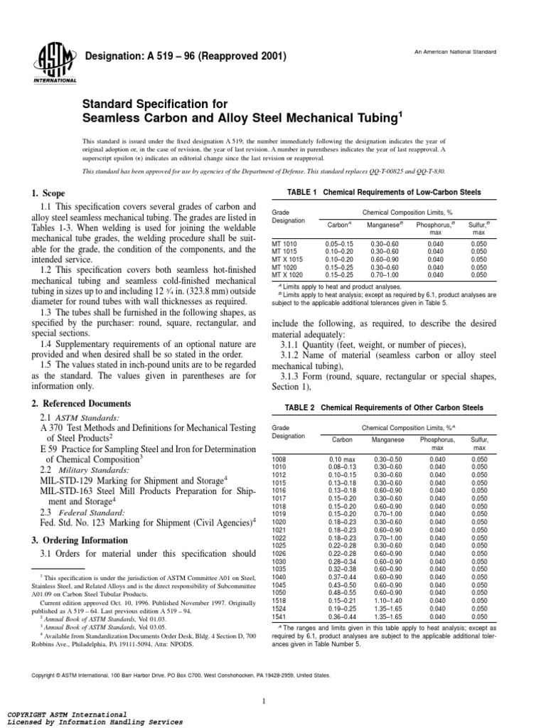 ASTM A-519_2001 | Engineering Tolerance | Steel