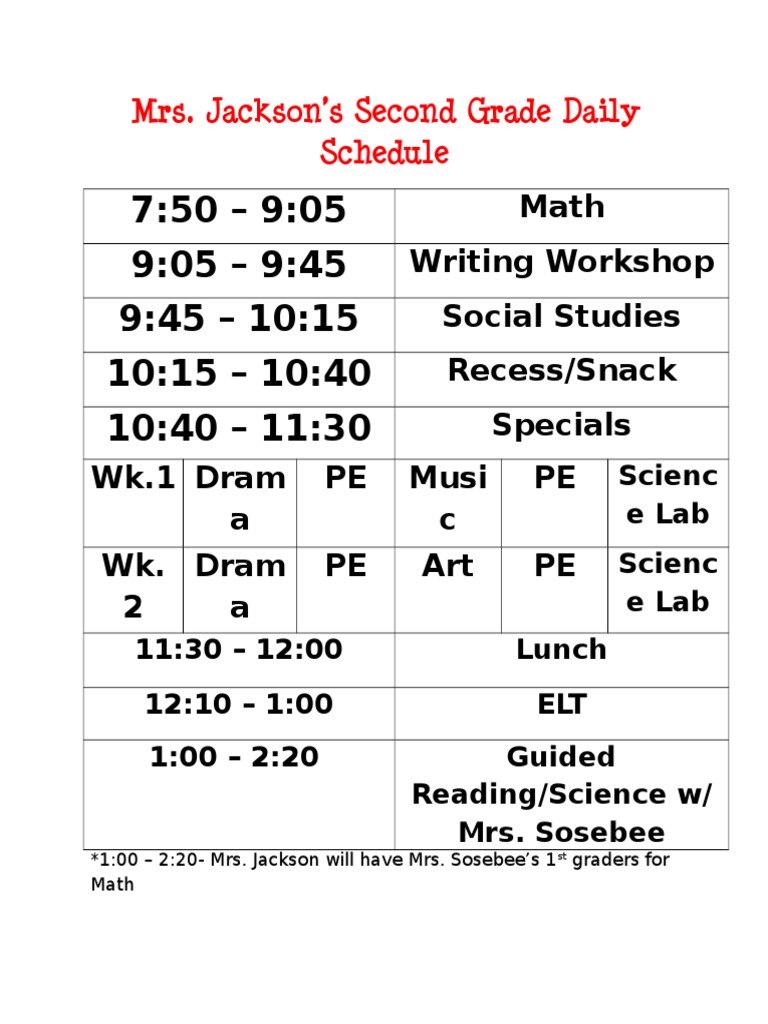 Second Grade Daily Schedule 1617 | PDF