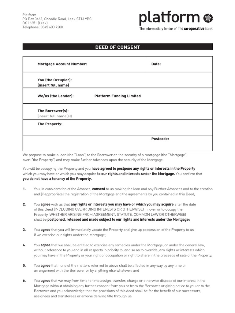 Deed of Consent - Platform | PDF | Mortgage Loan | Interest