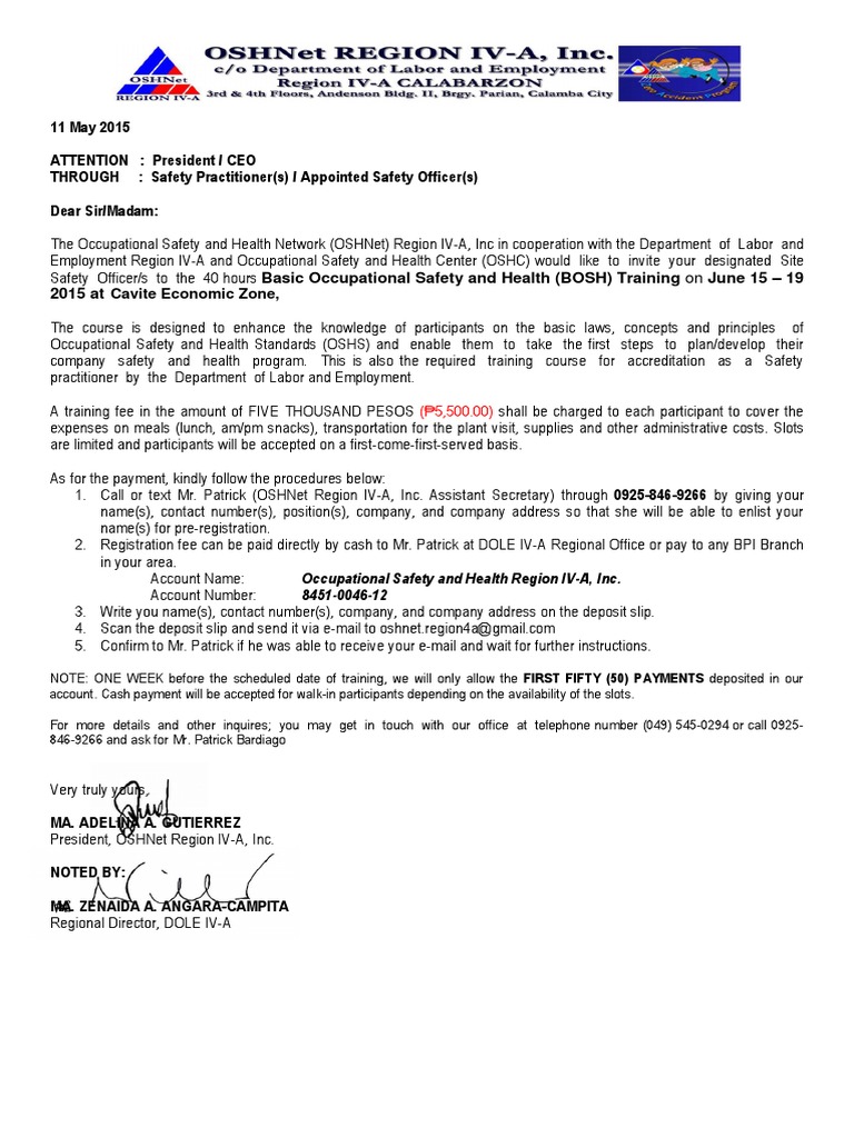 BOSH Invitation Letter | PDF