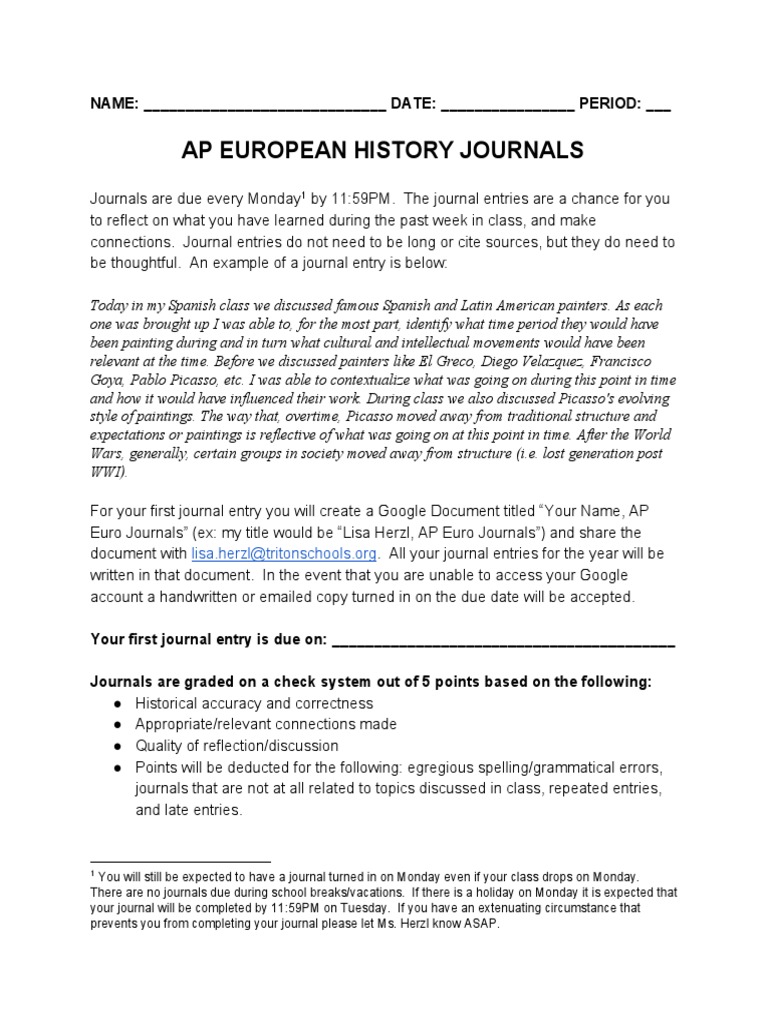 AP Euro History Journal Guide | PDF