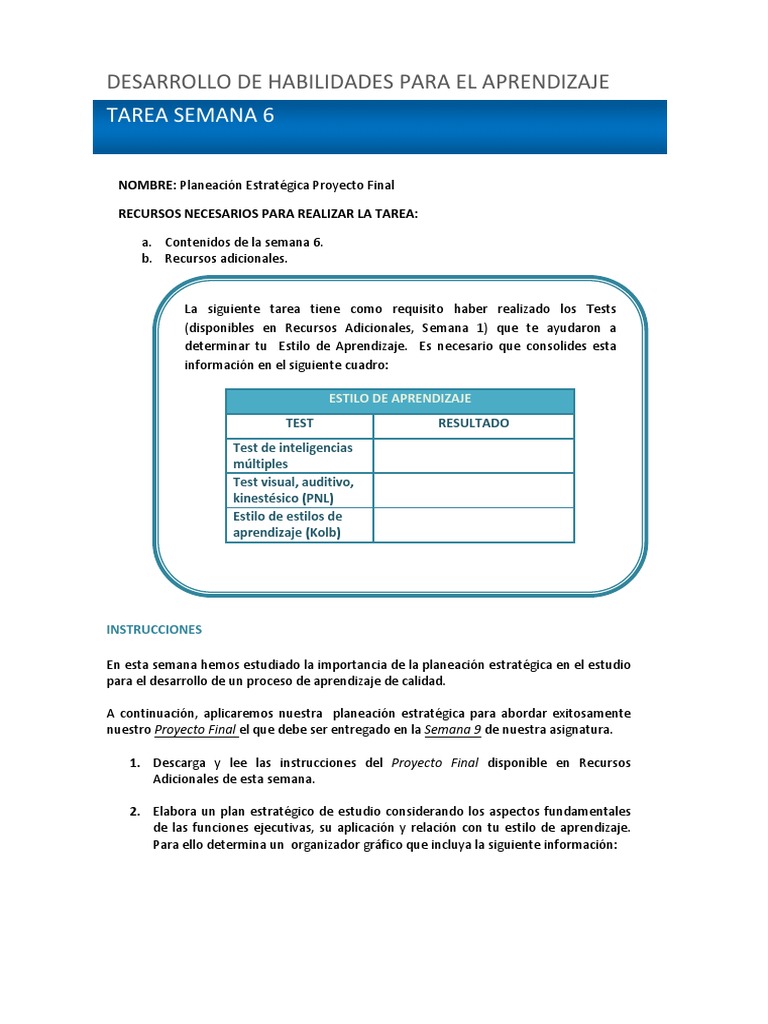 Tarea Semana 6: Planeación Estratégica | PDF | Planificación | Aprendizaje