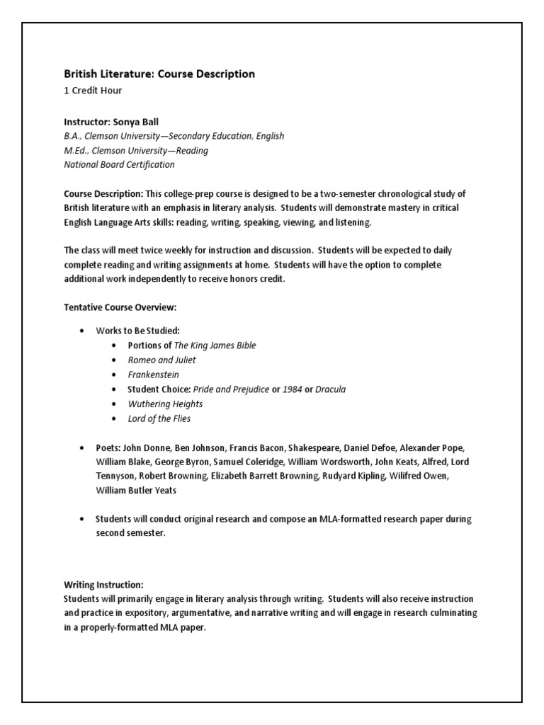 British Literature Course Overview | PDF | British Literature | Poetry