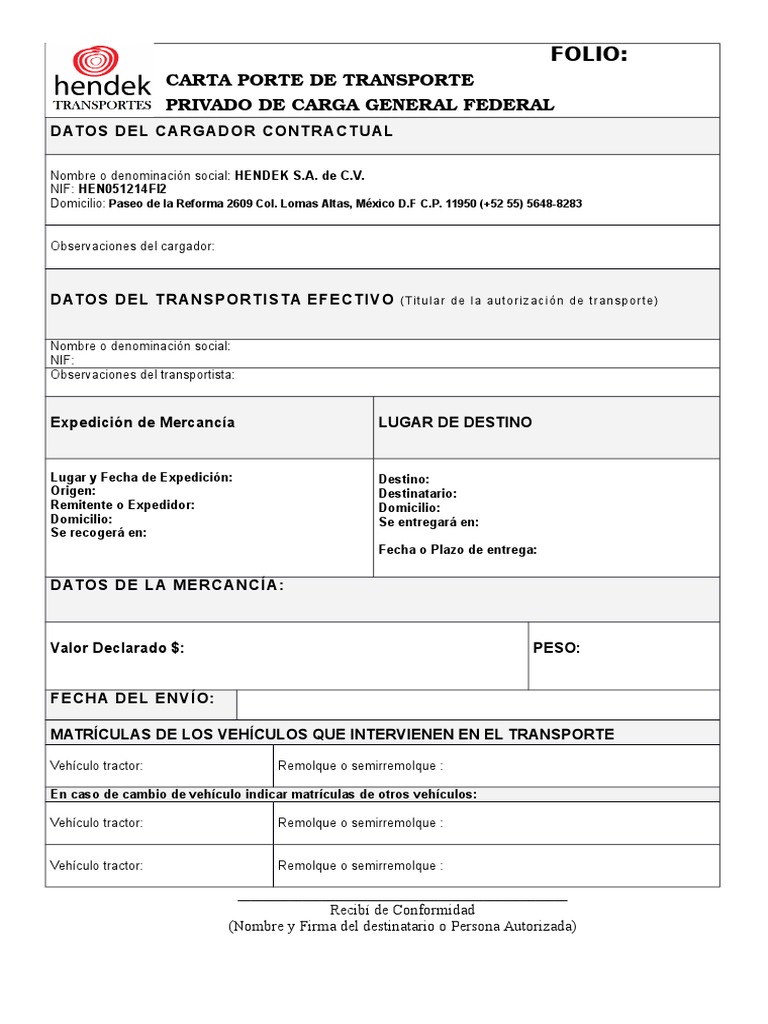 Carta Porte Transporte Privado | PDF