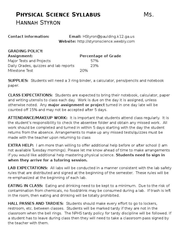 Physical Sci Syllabus | PDF